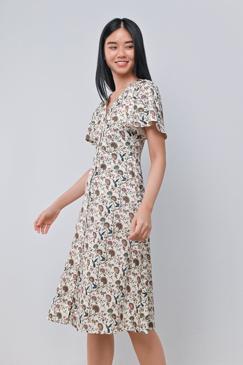 BLESSINGS ON WINGS BUTTON MIDI DRESS | All Would Envy