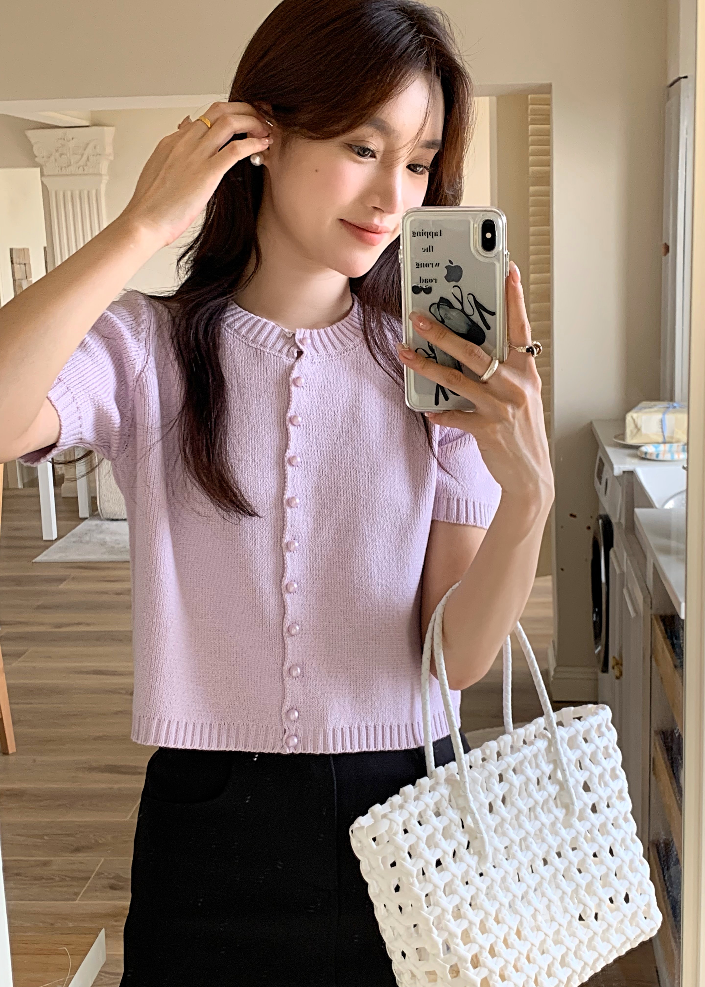 (DEFECT) Pearl Buttoned Knit Top in Yam | Minss