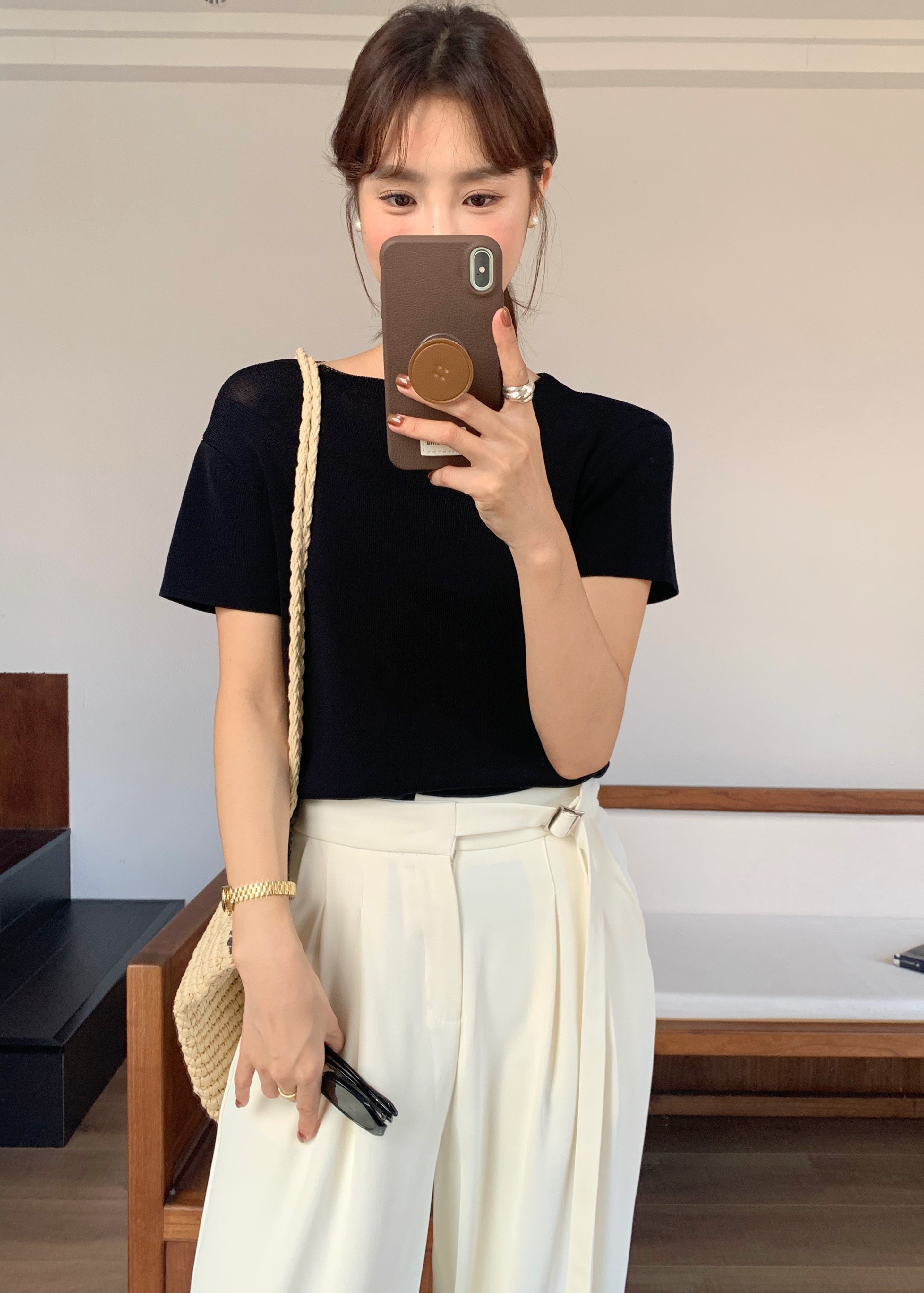 Classic Wide Leg Trousers in Apricot | Minss