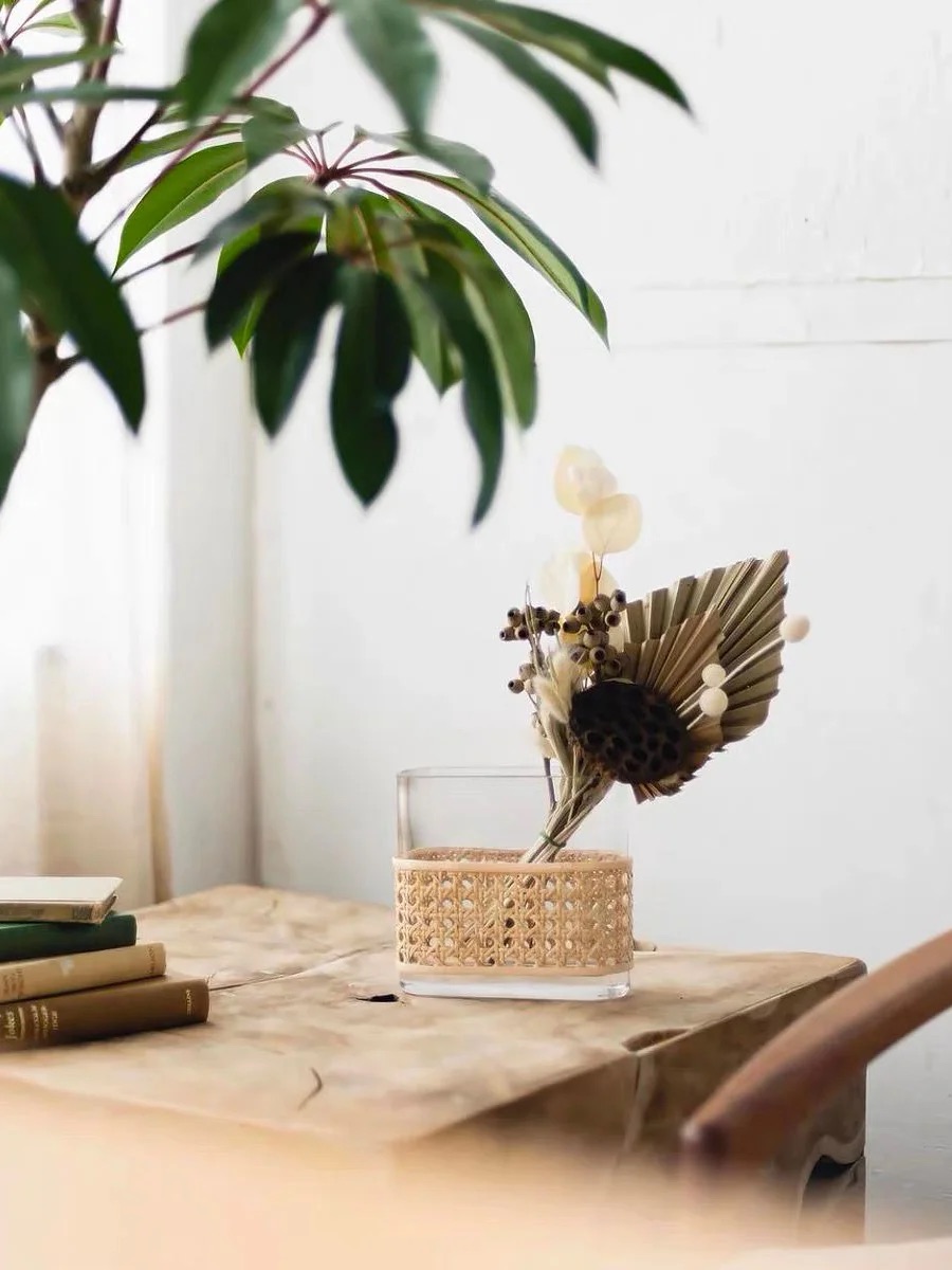 Hyacine Rattan Clear Vase | The Happy Place